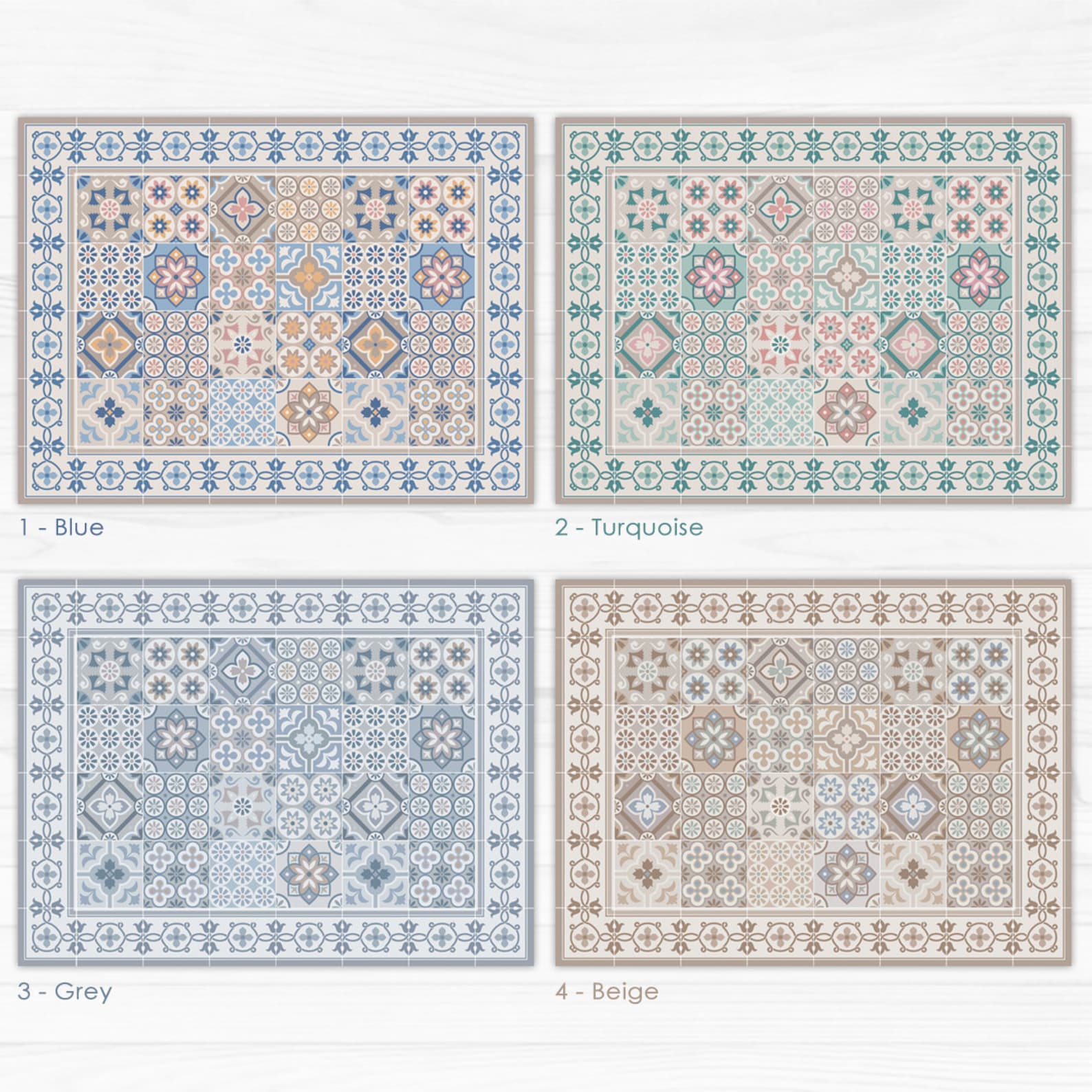 NEW - Gray Vinyl Floor Mat With Eclectic Tiles. Pvc Rug, Printed to ...