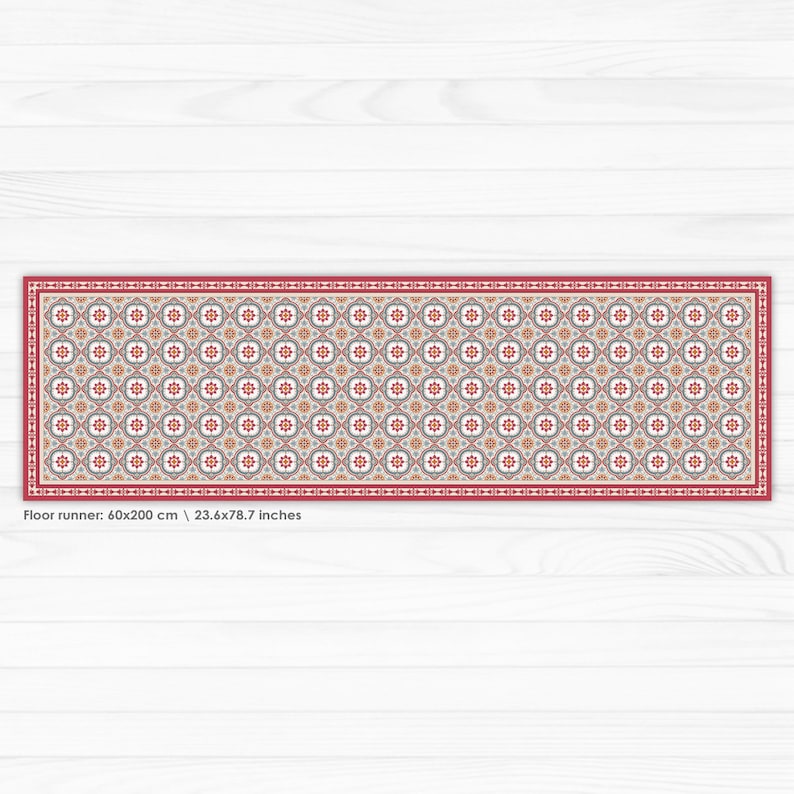 Linoleum Doormat With Spanish Tiles in Red and Blue. Vinyl Area Rug ...
