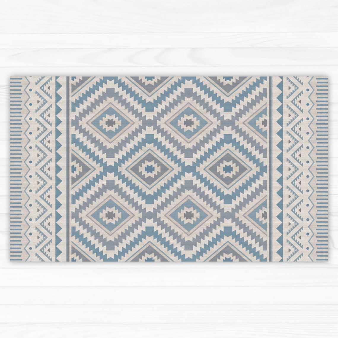 Blue and Gray Vinyl Floor Mat. Kilim Vinyl Area Rug Printed to - Etsy