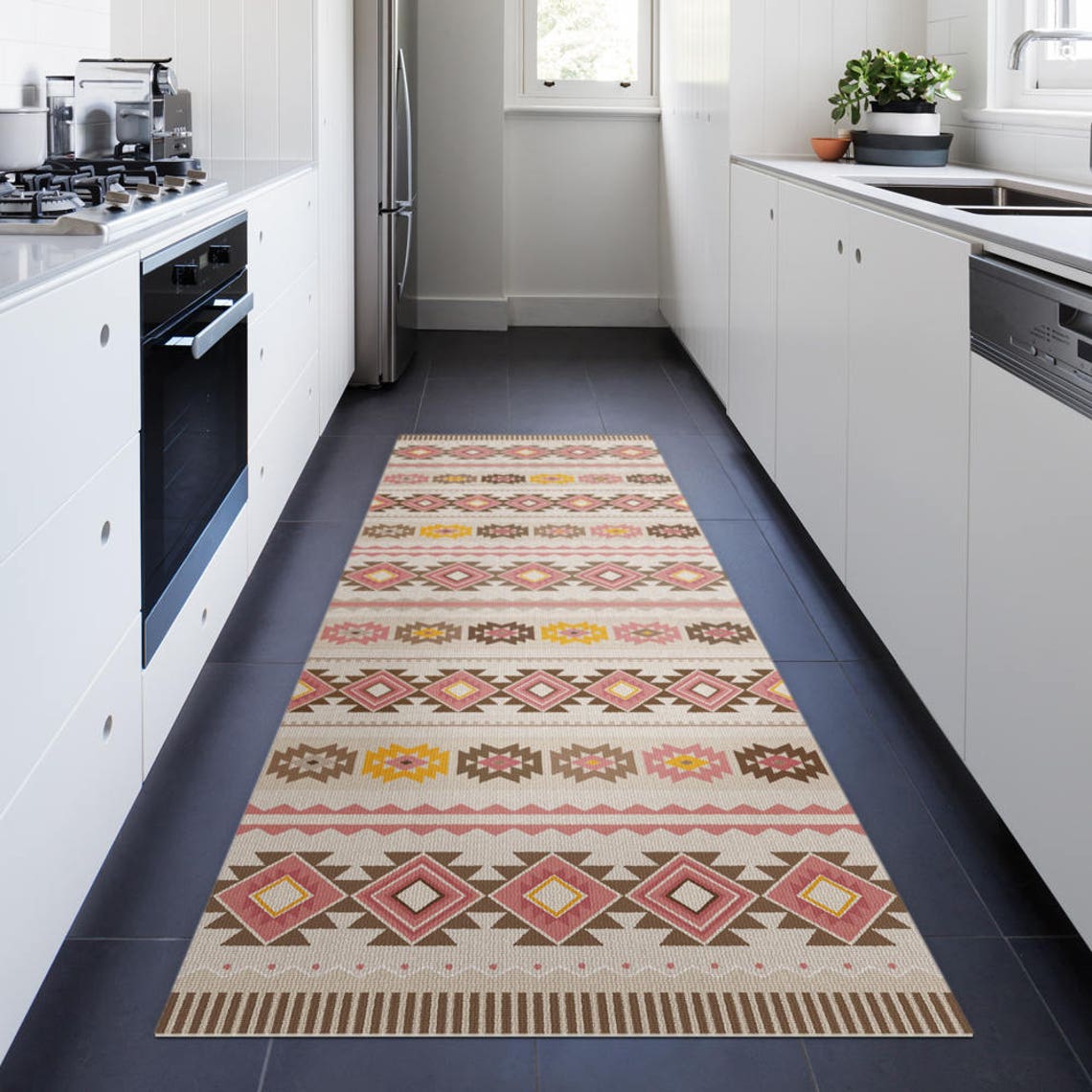 Runner Rug With Boho Design. Pastel Runner Mat in Pink Yellow | Etsy