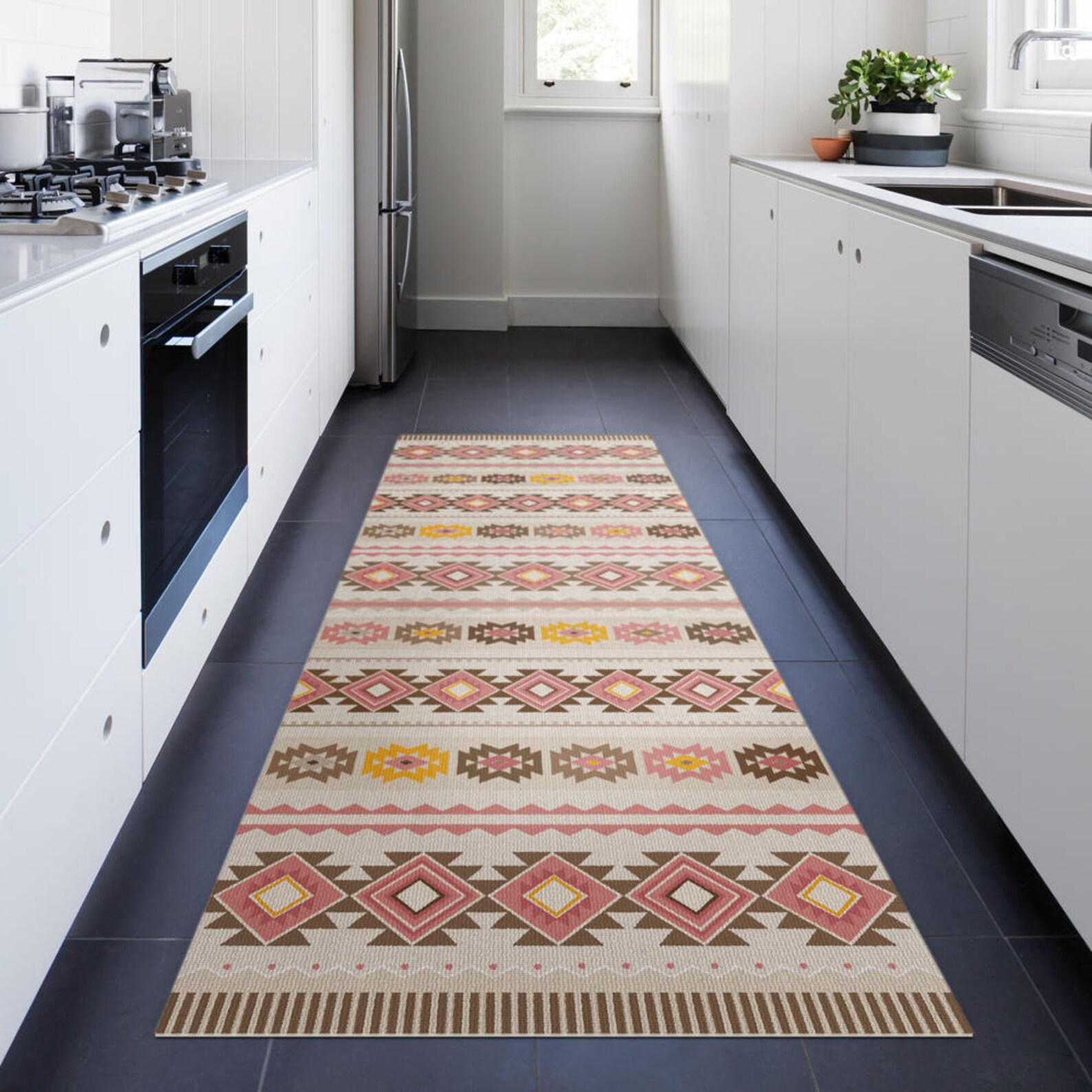 Runner Rug With Boho Design. Pastel Runner Mat in Pink Yellow | Etsy