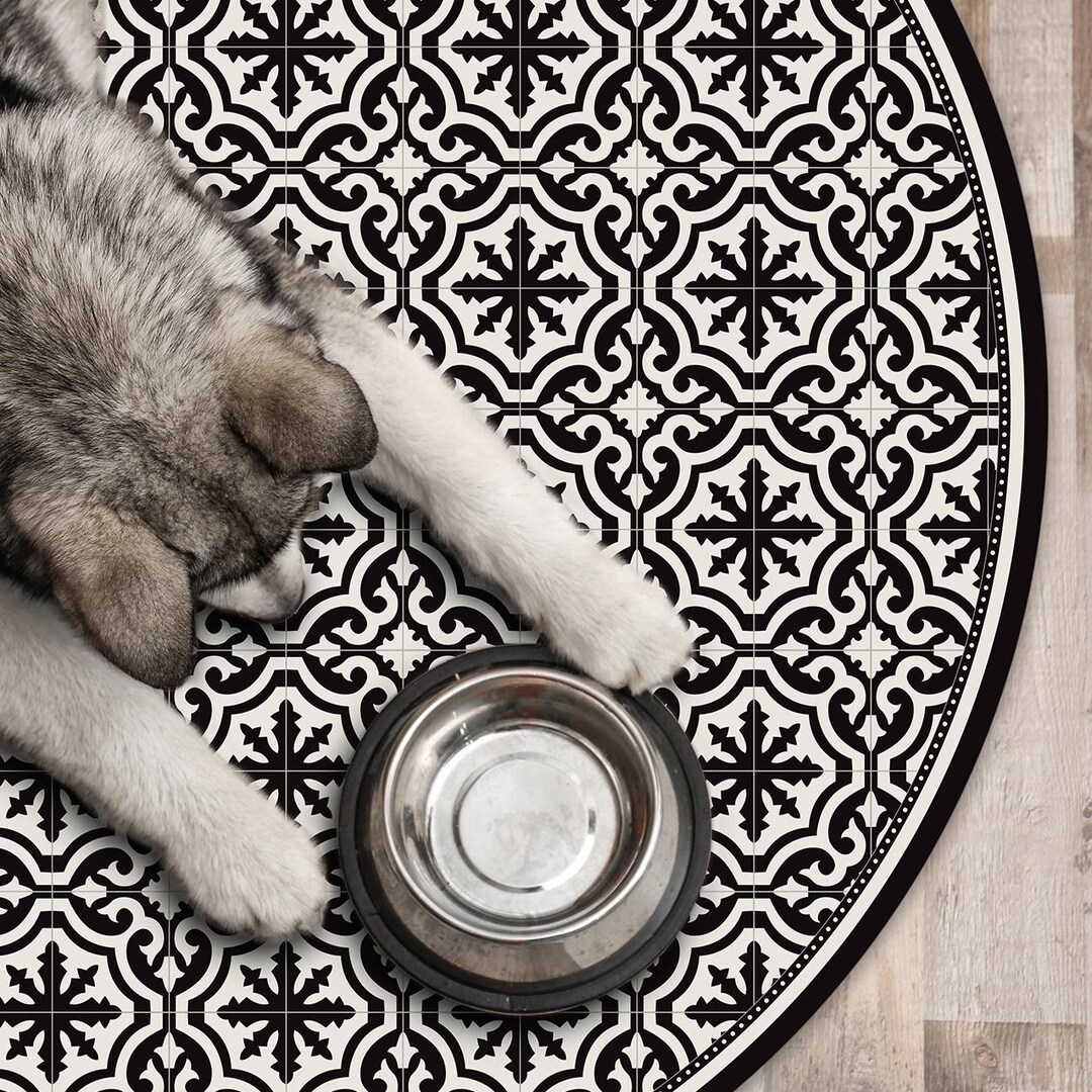 Round Vinyl Floor Mat: Black Zellige Tile Design, Indoor/outdoor Rug - Etsy