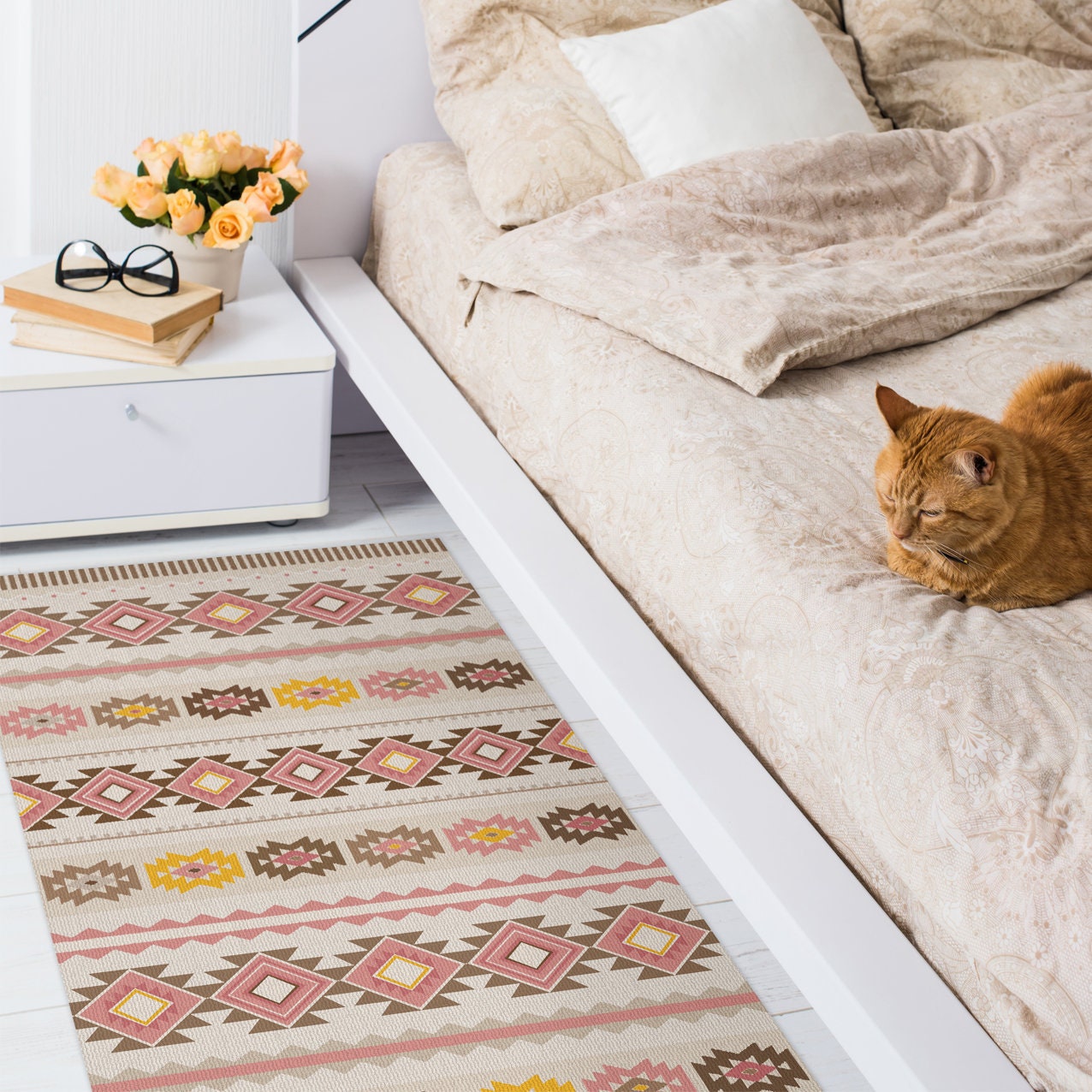 Vinyl floor mat with Boho design. Pastel mat for boho decor in | Etsy