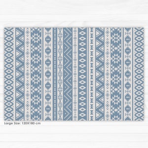 Blue Vinyl Floor Mat With Ethnic Pattern. Graphic Blue and White PVC ...
