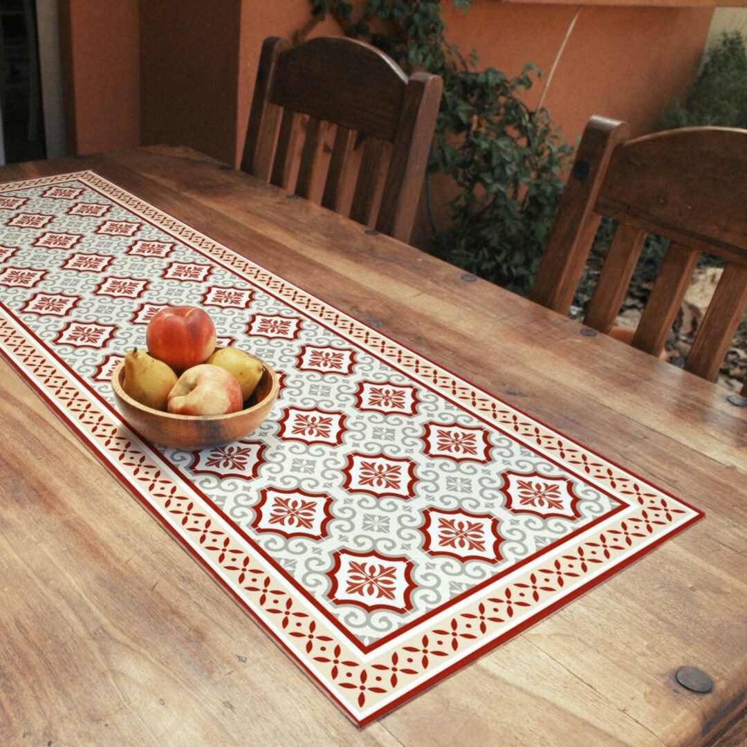 Dark Red Spanish Tiles Design for the Dining Area . Elegant Vinyl ...