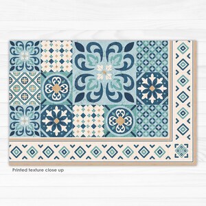 NEW - Turquoise Vinyl Floor Mat With Eclectic Tiles. Pvc Rug, Printed ...
