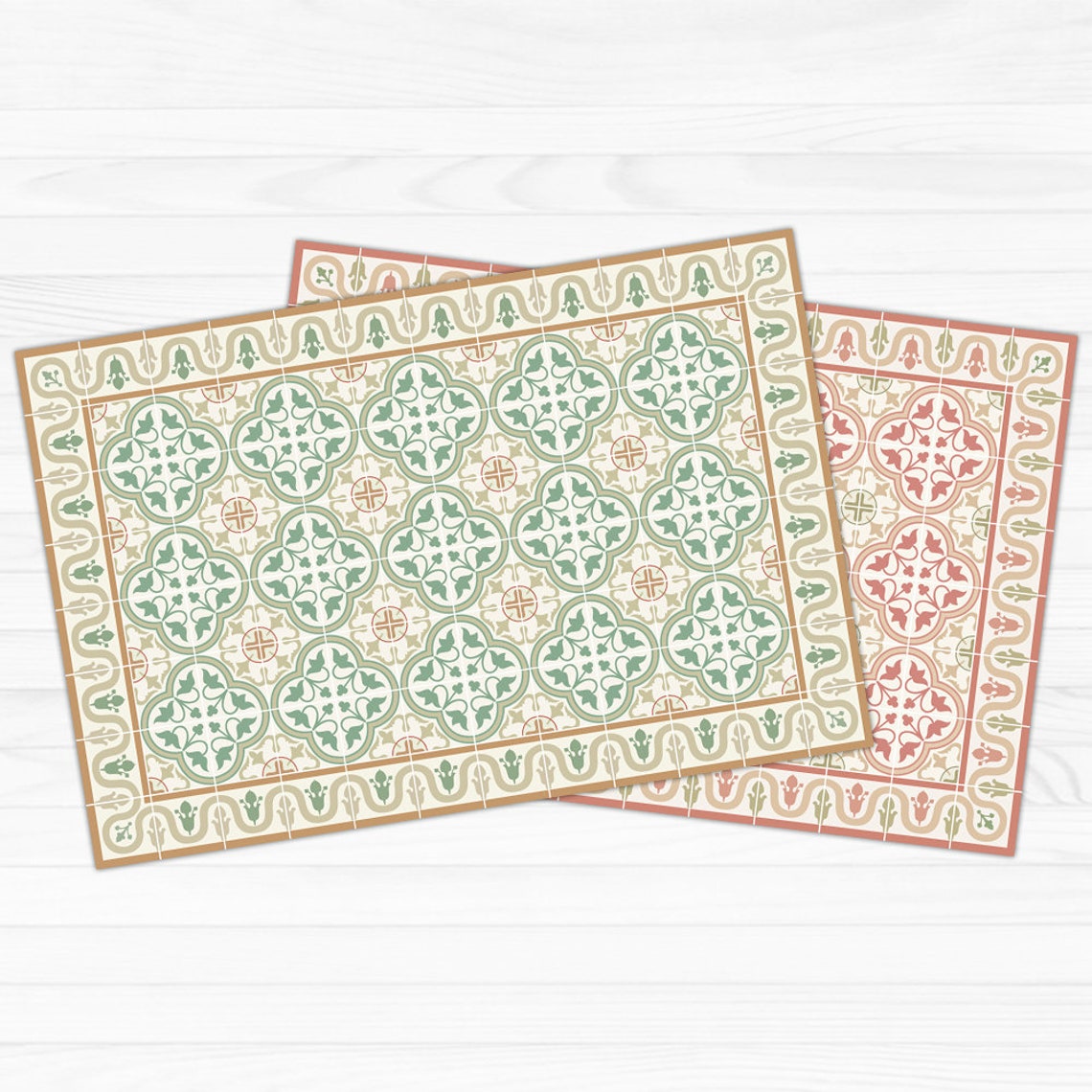 Vinyl Table Place Mats With Decorative Tile Design. Red and - Etsy