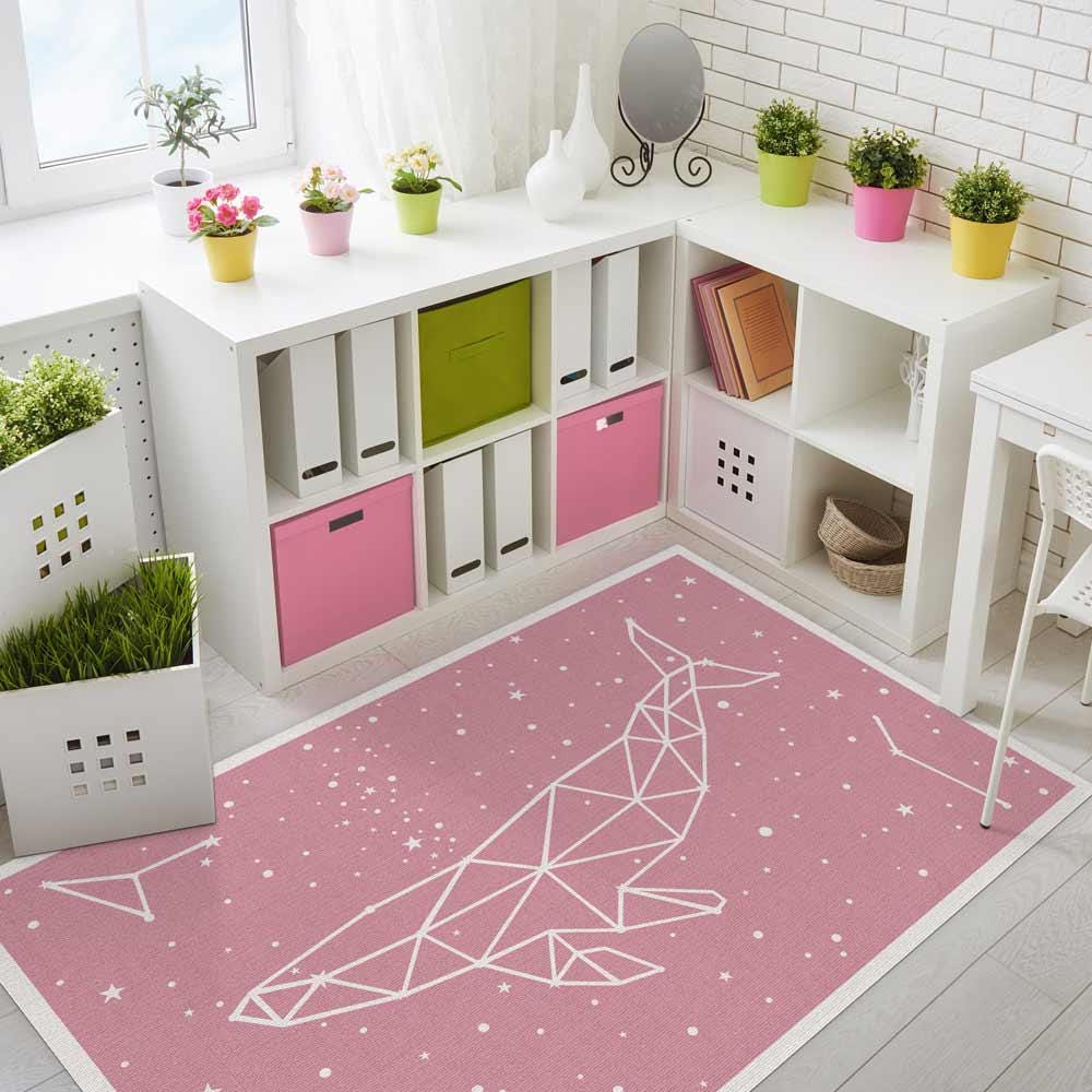 Pink Vinyl Rug With Whale Constellation and Stars. Linoleum Rug, PVC ...