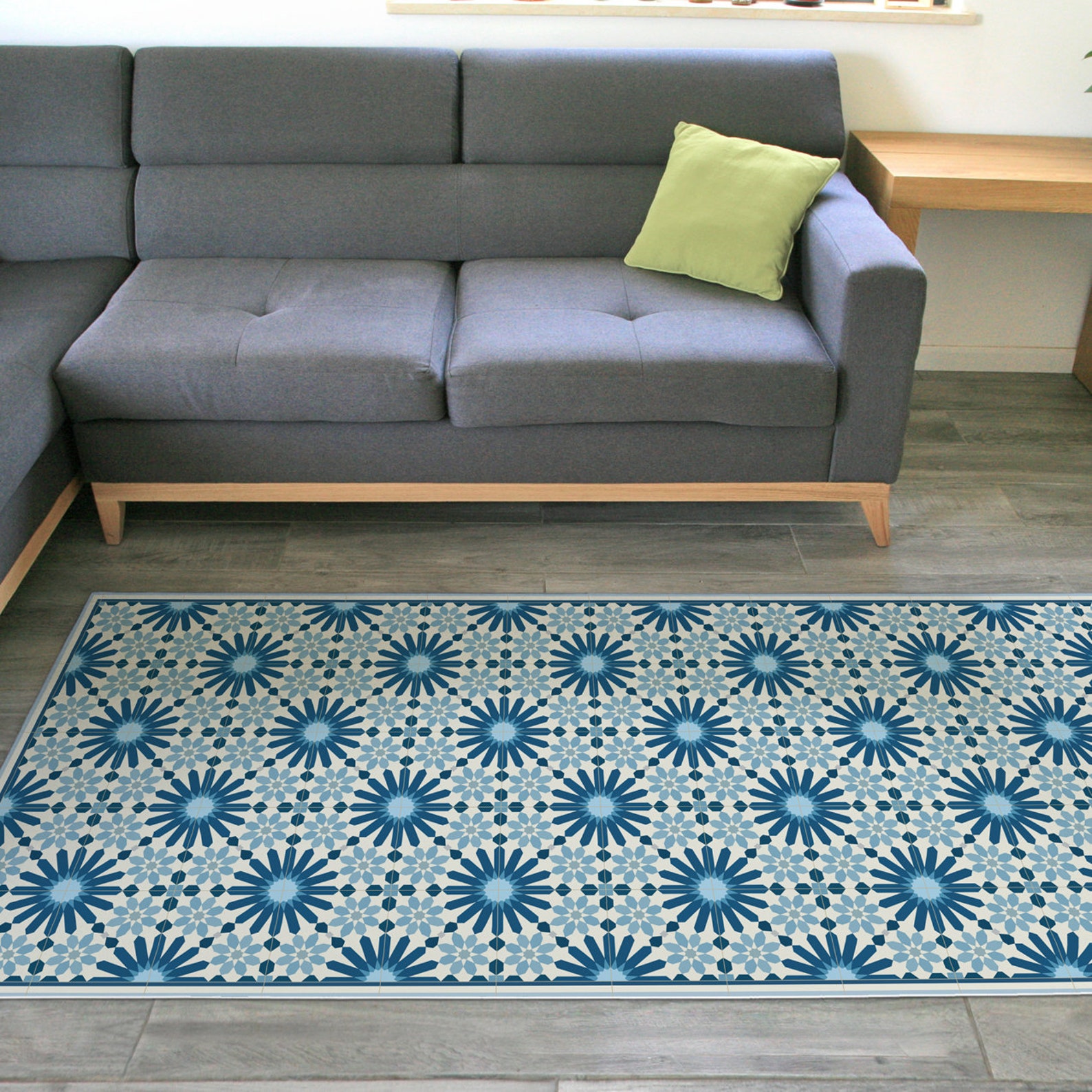 Dark Blue Runner Rug, Printed on Vinyl Floor Mat. Blue Rug Runner, Blue ...