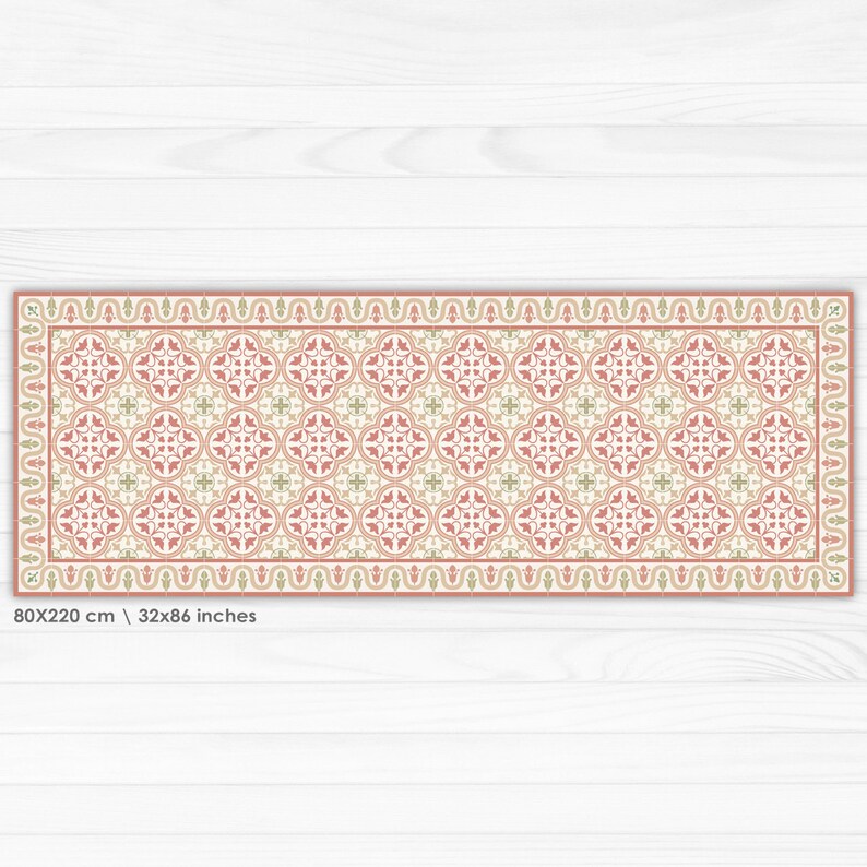 Terracotta runner rug printed on a vinyl floor mat. Spanish | Etsy