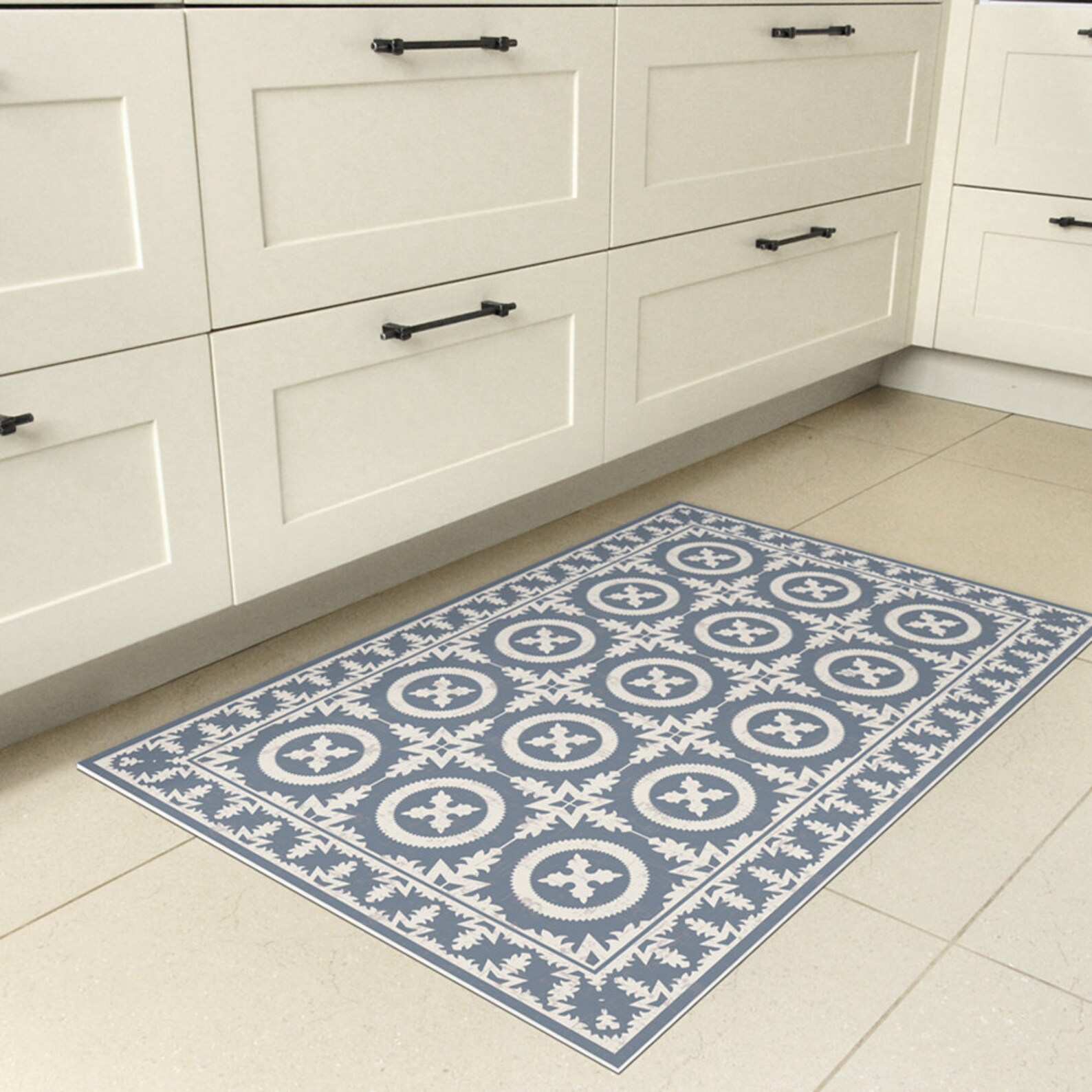 Blue Vinyl Floor Mat With Elegant Tiles. Kitchen Floor Mat - Etsy