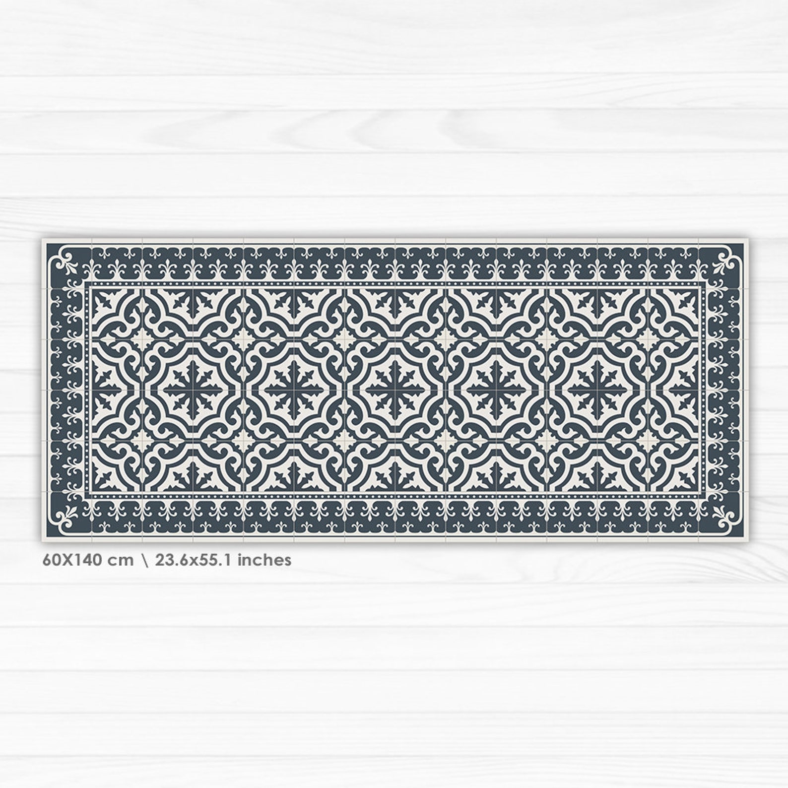 Dark Grey Vinyl Mat With Classic Tiles Design and Decorative Frame. Art ...