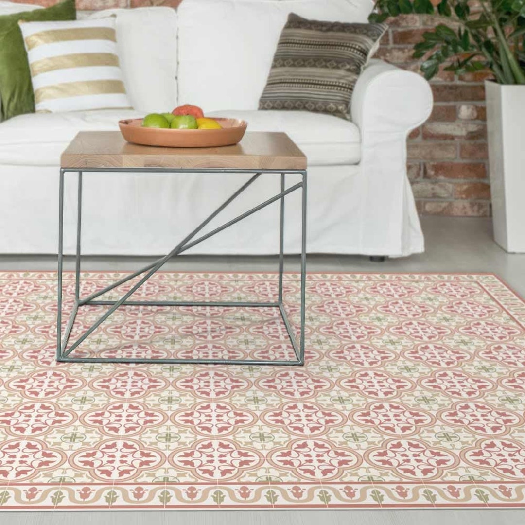 Terracotta Area Rug, With Spanish Tiles Design, Printed on Vinyl Floor ...