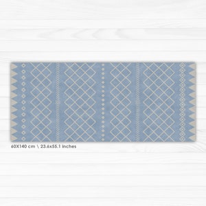 Blue Geometric Vinyl Floor Mat. Ikat Style Mat, Printed on PVC. - Etsy