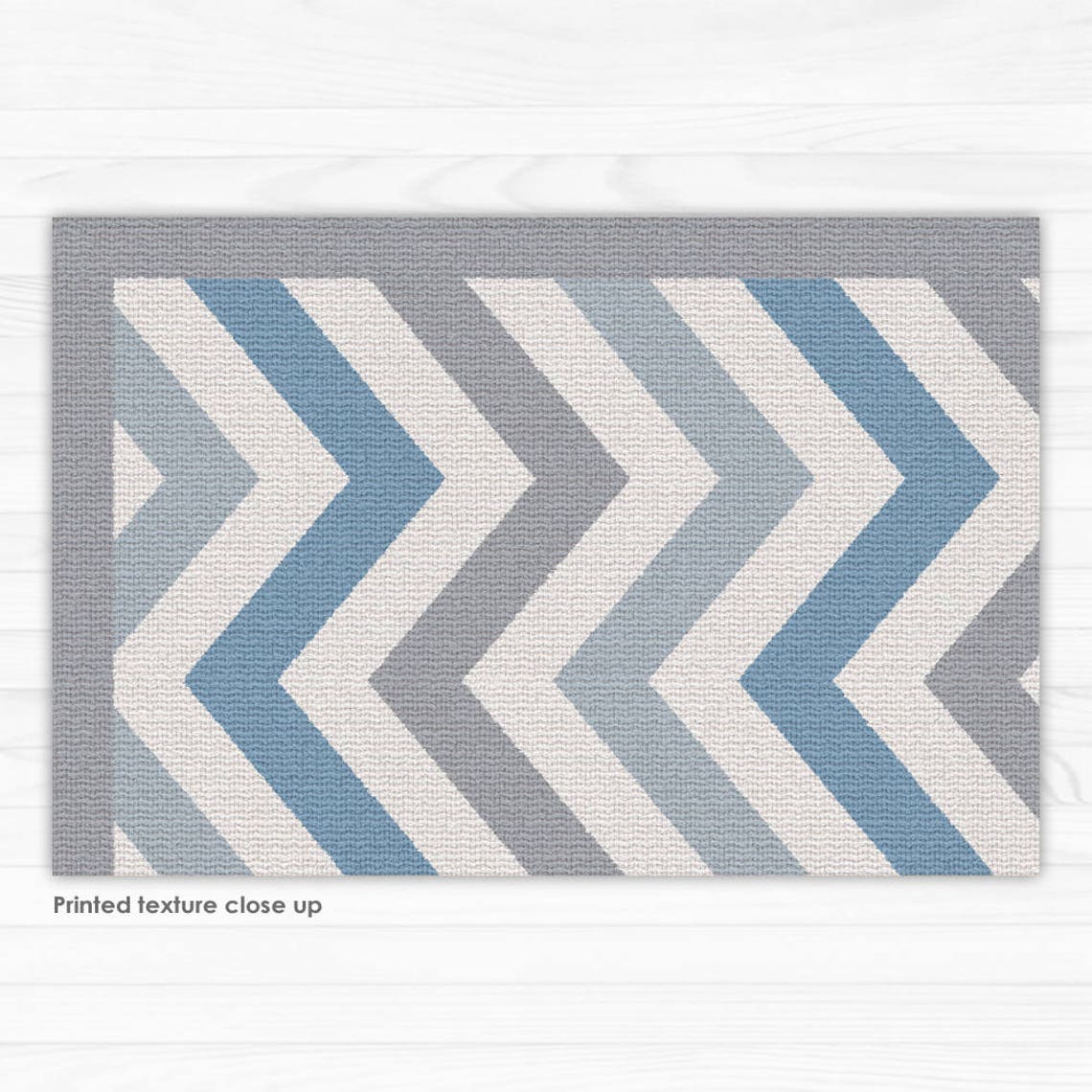 Blue and Grey Chevron Rug - Linoleum Art Mat. Printed Vinyl Rug With ...