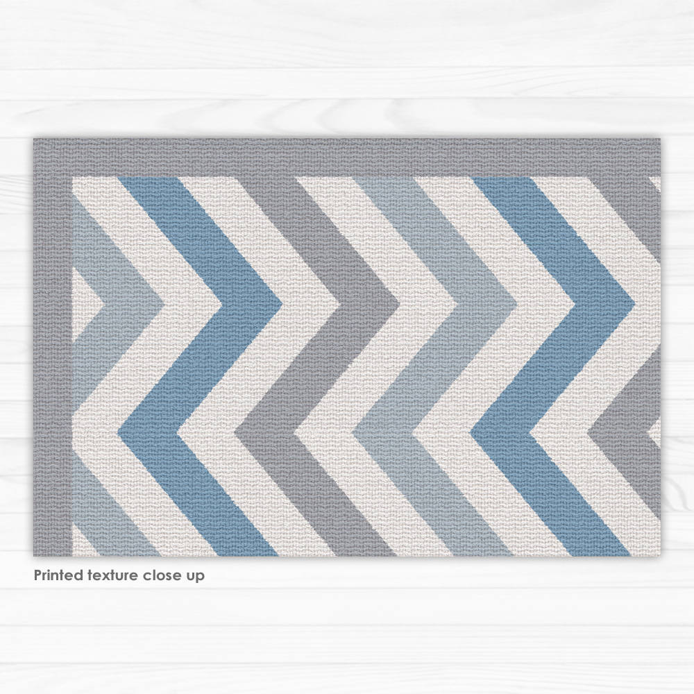 Blue and Grey Chevron Rug - Linoleum Art Mat. Printed Vinyl Rug With ...