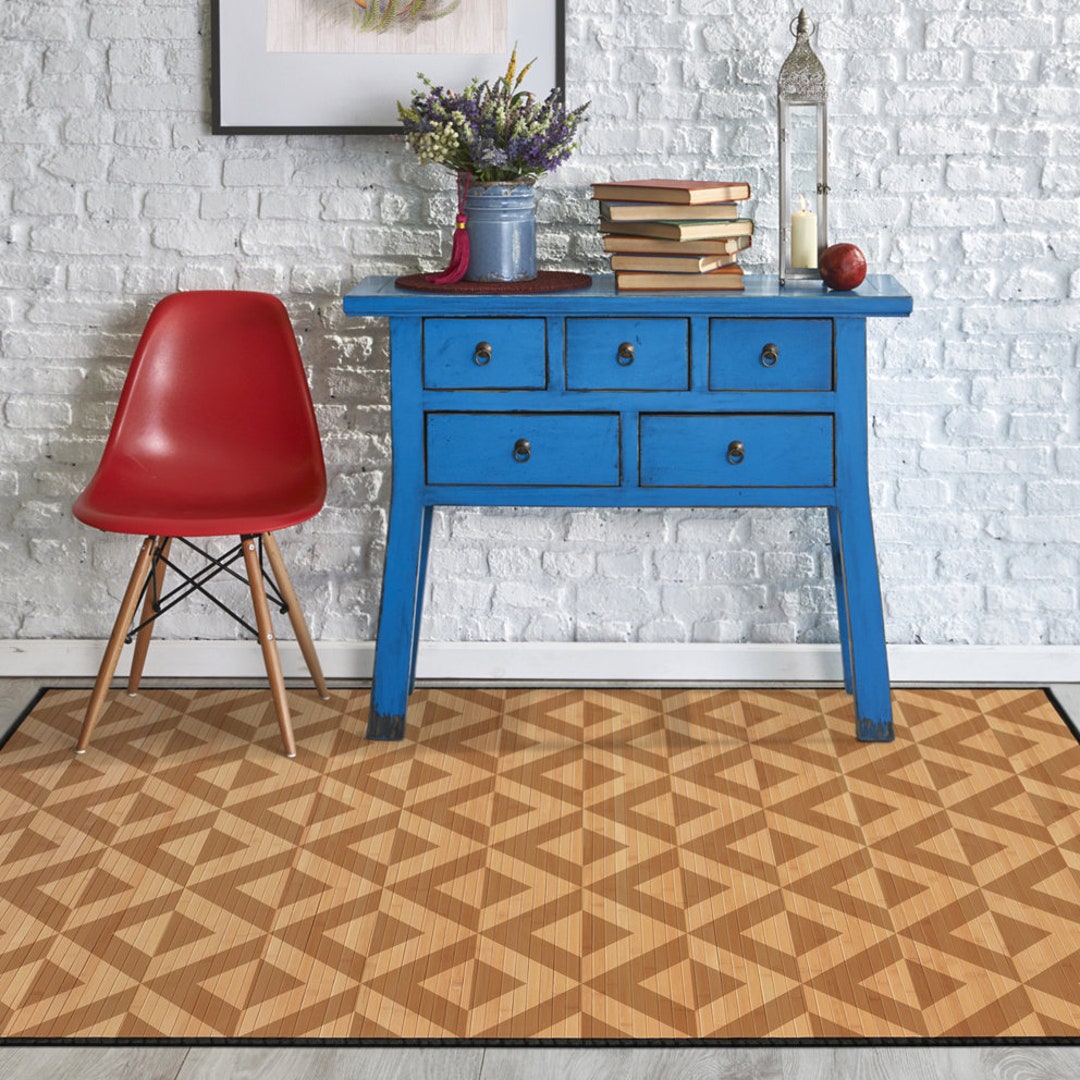 Printed Bamboo Rug, Bamboo Carpet - Wood Tile Pattern - Etsy