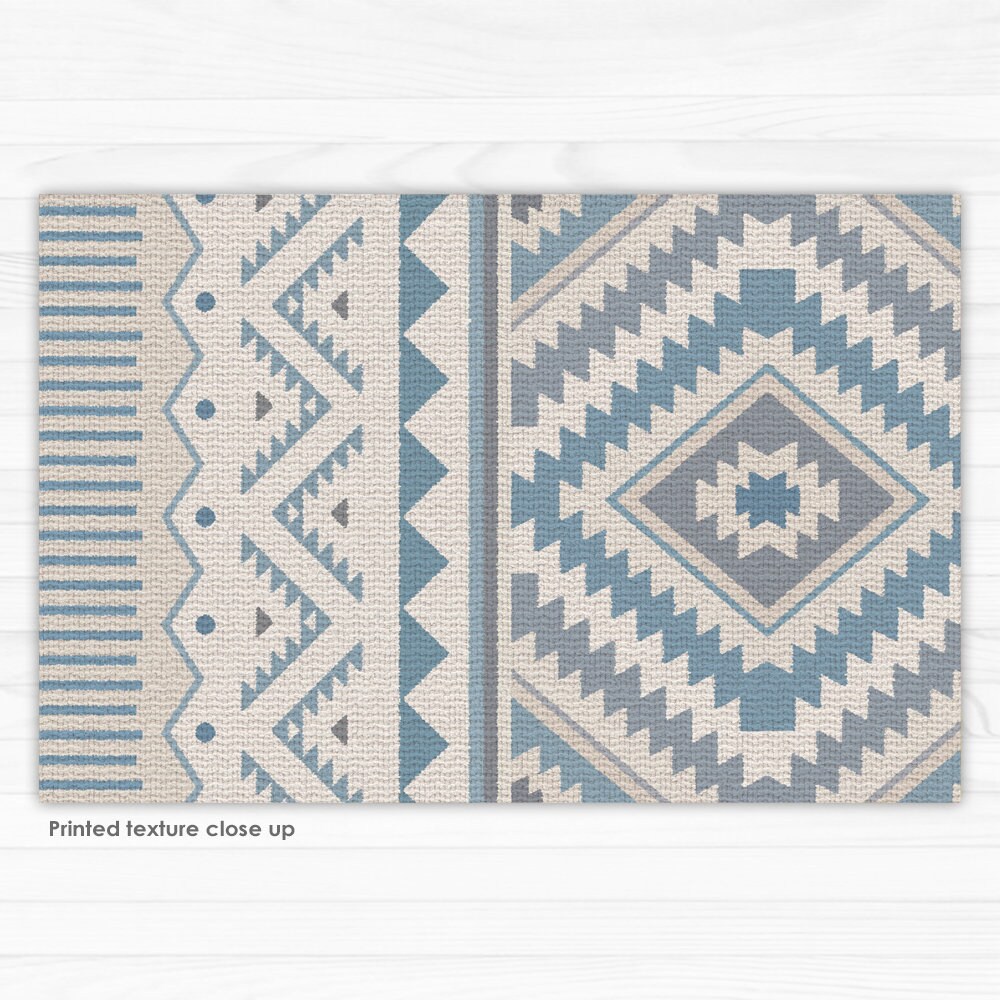 Blue and Gray Vinyl Floor Mat. Kilim Vinyl Area Rug Printed to | Etsy