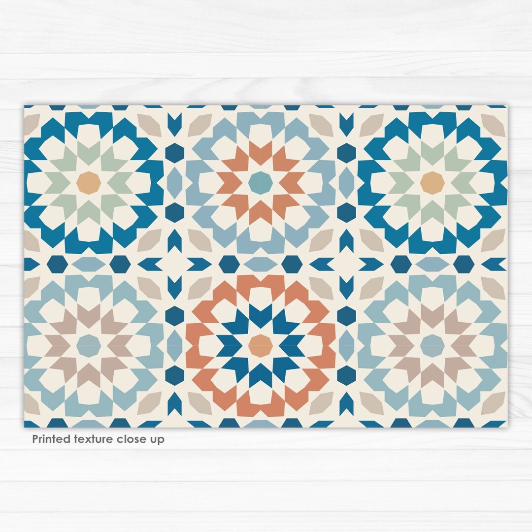 Kitchen Floor Mat With Blue and Orange Moroccan Tiles Design. Kitchen ...
