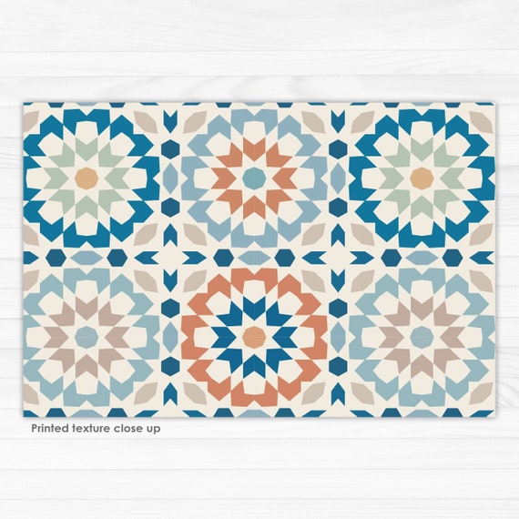 Kitchen Floor Mat With Blue and Orange Moroccan Tiles Design. - Etsy