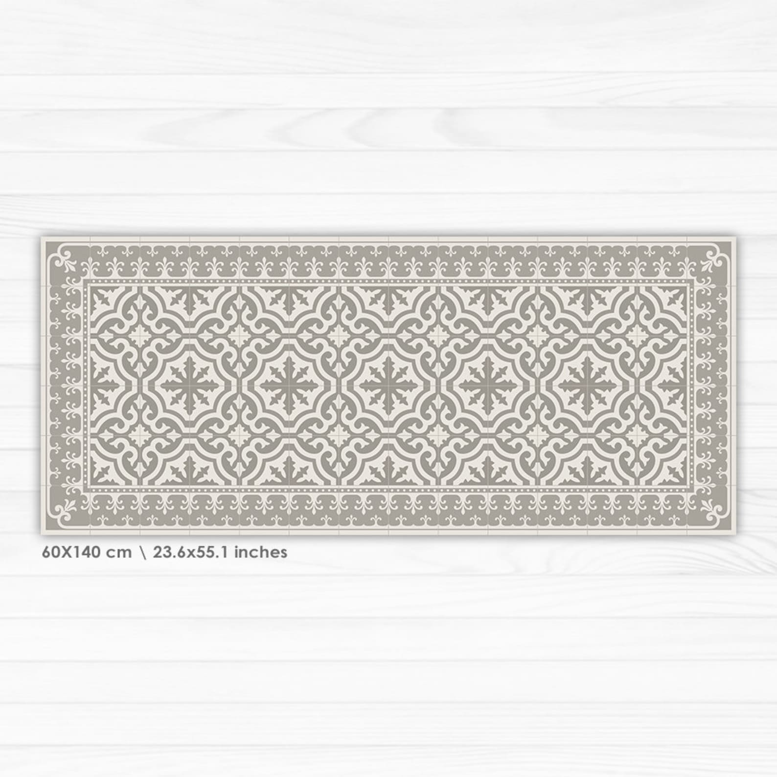 Vinyl Rug Runner With Vintage Tiles and Decorative Frame. | Etsy