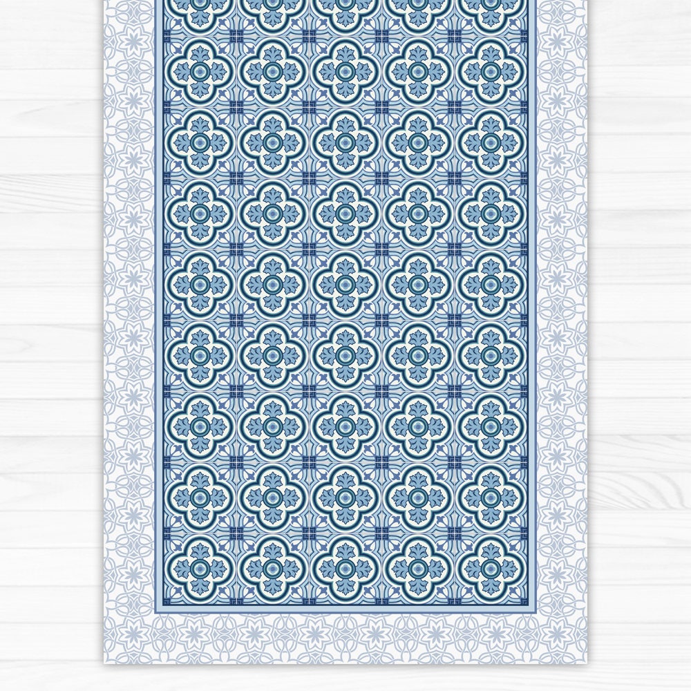 Blue vinyl floor mat area rug linoleum rug printed PVC | Etsy