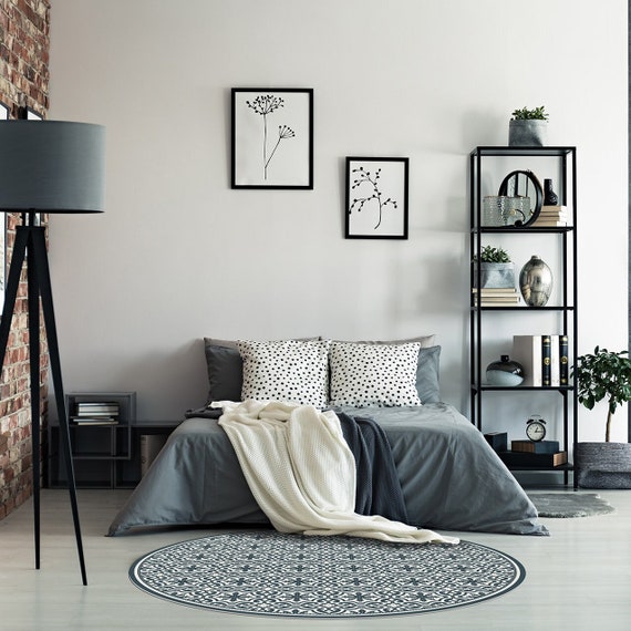 Round Vinyl Floor Mat With Dark Gray Tiles Design. Livingroom - Etsy