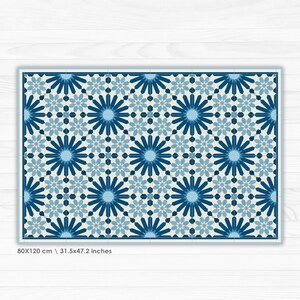Dark Blue Kitchen Mat, Vinyl Floor Mat With Moroccan Tiles Design ...