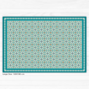 Turquoise Vinyl Floor Mat With Decorative Spanish Tiles Pattern. PVC ...