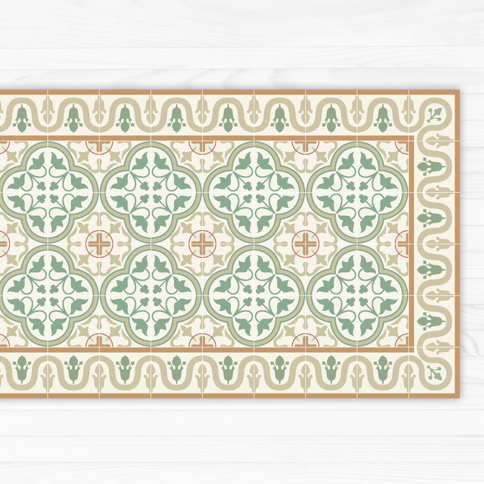 Linoleum Rug Printed With Green Tiles Pattern With Decorative - Etsy