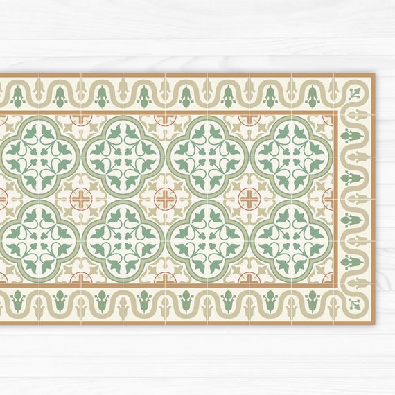 Linoleum Rug Printed With Green Tiles Pattern With Decorative - Etsy