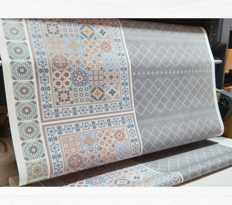 NEW - Gray Vinyl Floor Mat With Eclectic Tiles. Pvc Rug, Printed to ...