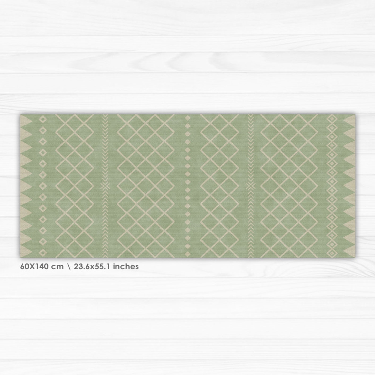 Green Runner Rug With Geometric Design in Beige. Kitchen Runner Rug ...