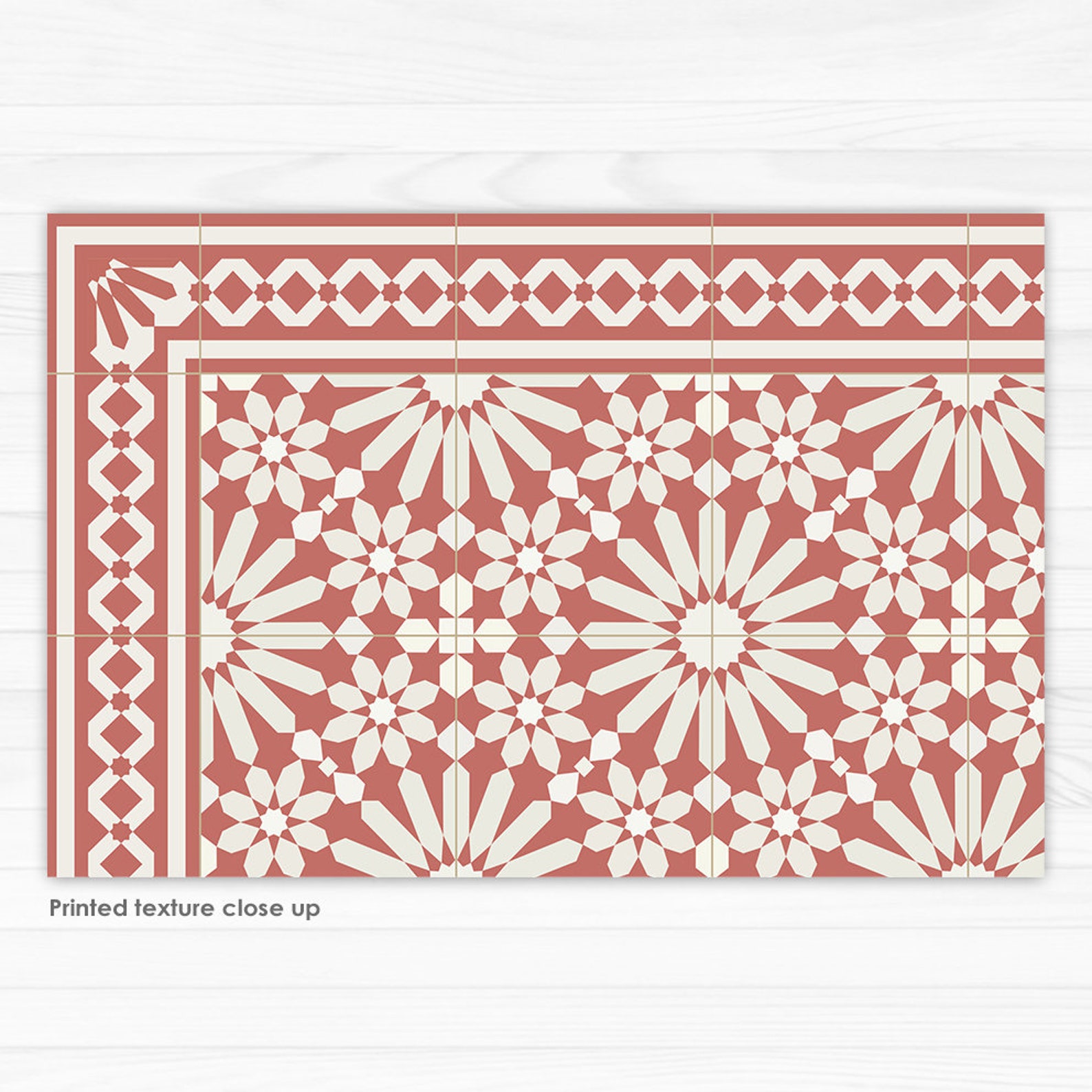 Terracotta Vinyl Floor Mat With Moroccan Tiles Design. - Etsy