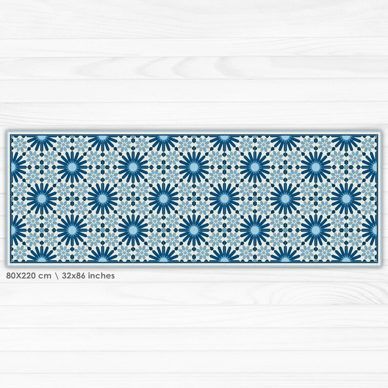 Dark Blue Runner Rug, Printed on Vinyl Floor Mat. Blue Rug Runner, Blue ...
