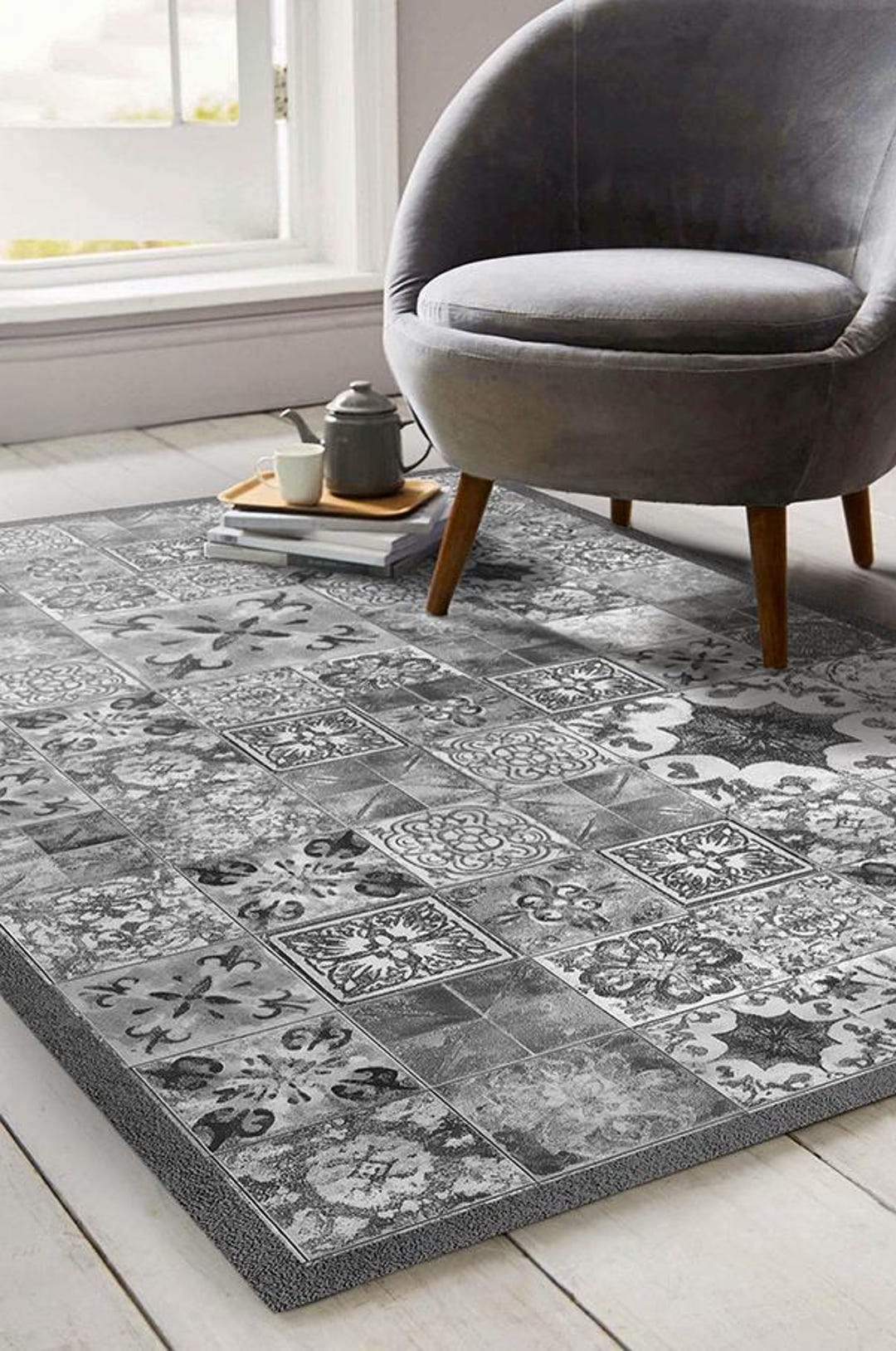 Gray Vinyl Floor Mat: Ancient Rome Tile Design, PVC Rug - Etsy