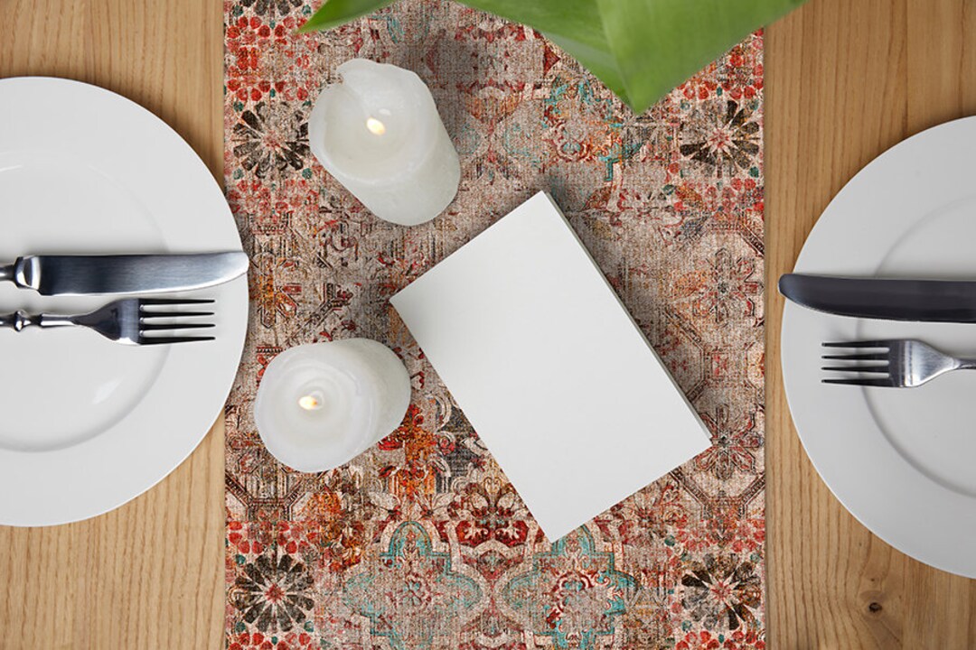 Red Spanish Tile Vinyl Table Runner: Ethnic Style PVC - Etsy