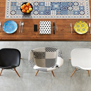 NEW - Blue Vinyl Table Runner With Eclectic Tiles. Pvc Runner, Printed ...