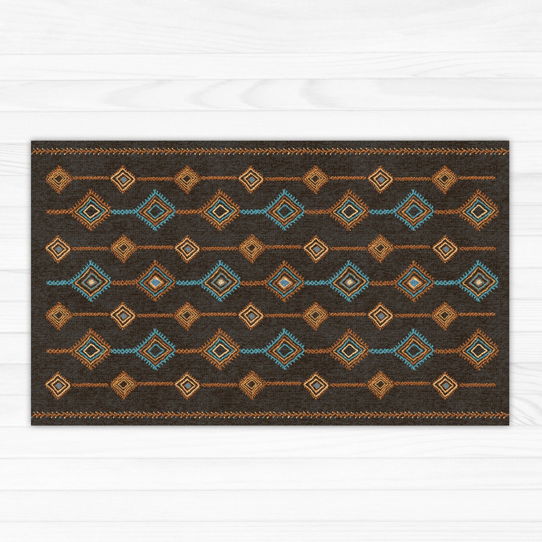 Dark Brown Vinyl Floor Mat: Boho Berber Tribal Design - Etsy