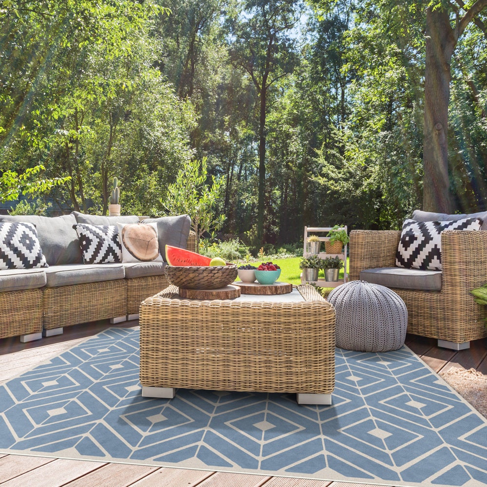 Blue Vinyl Floor Mat. Area Rug or Kitchen Mat With Graphic | Etsy