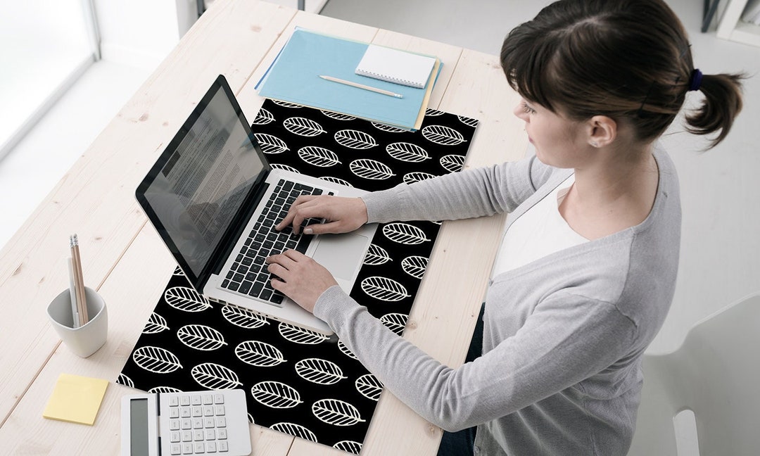 Vinyl Desk Mat: Black Leaves, Botanical Desk Protector - Etsy
