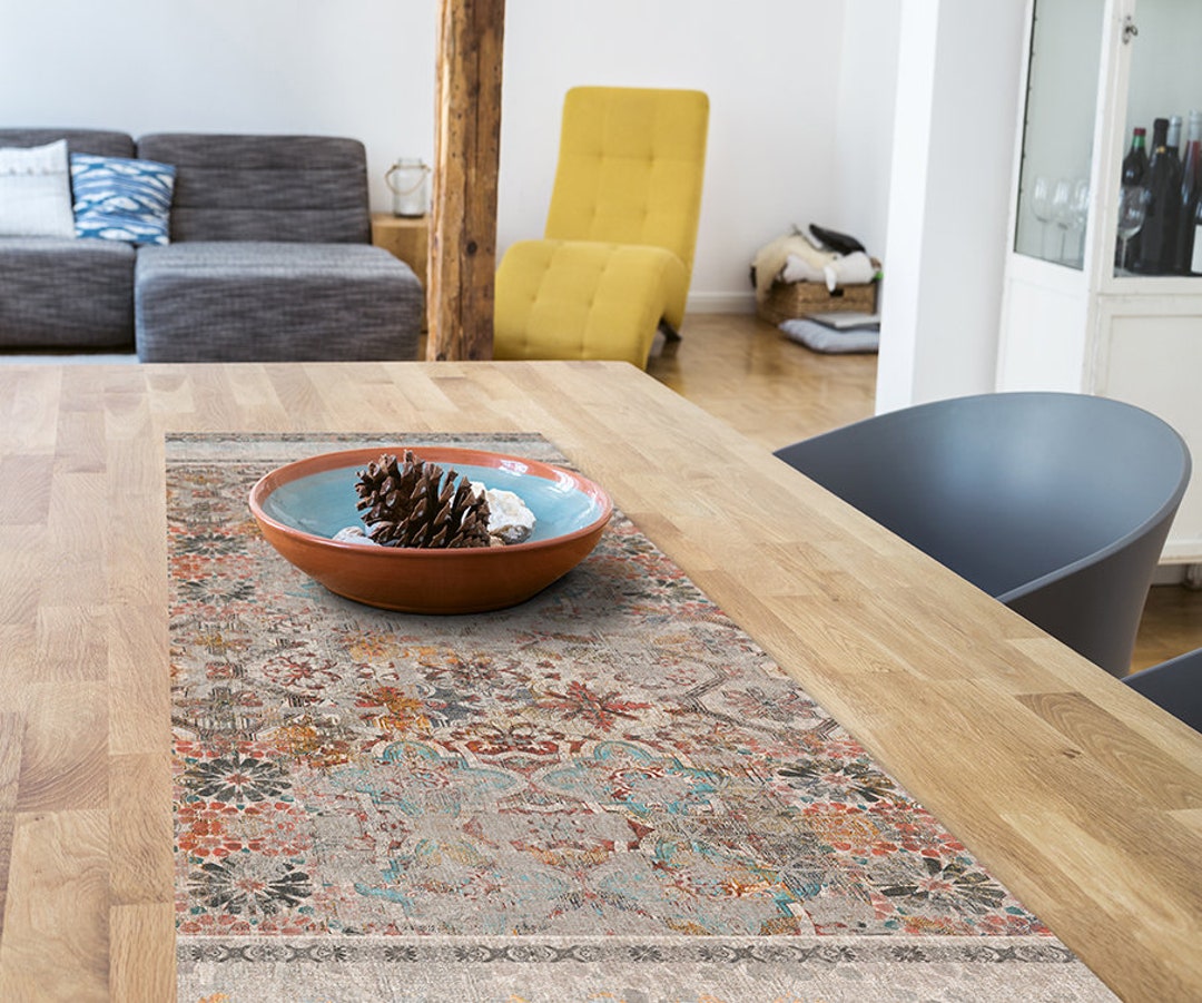 NEW - Vinyl Table Runner Mixed Tiles Pattern Inspired by Spanish Ethnic ...