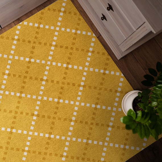 Yellow Geometric Modern Vinyl Floor Mat. Ikat Style Mat - Etsy