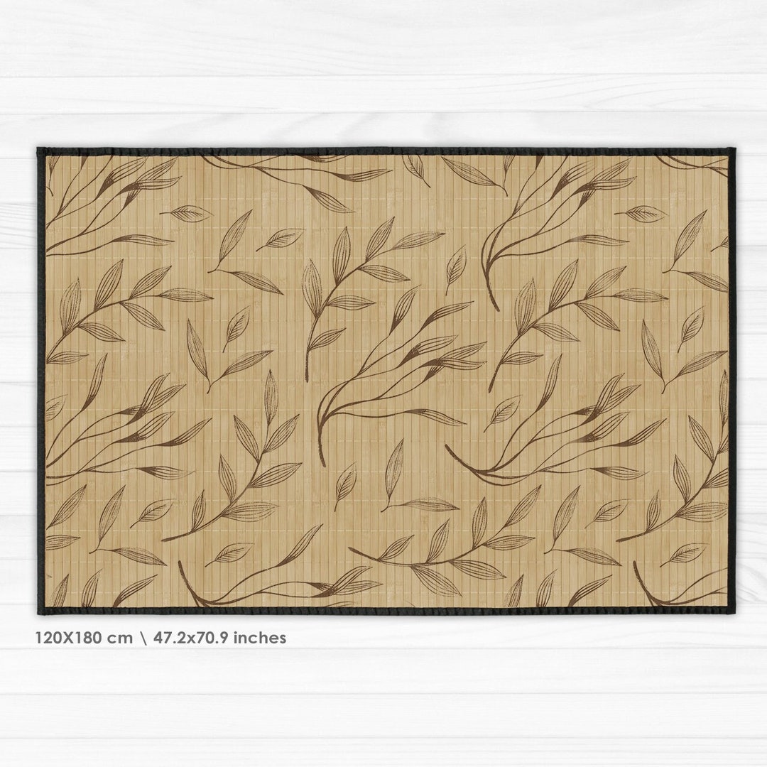 Bamboo Mat With Brown Leaves Pattern . Natural Bamboo Rug With Brown ...