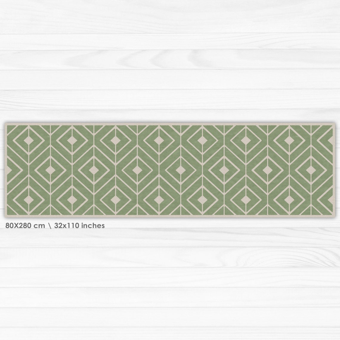 Vinyl Kitchen Runner Rug. Green Kitchen Floor Runner With Geometric ...