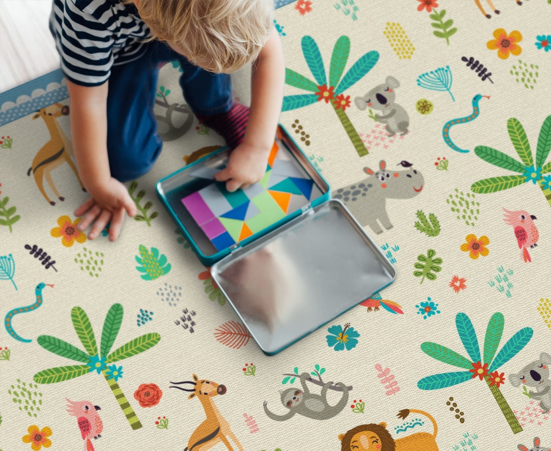 Jungle Animals Vinyl Floor Mat: Kids Nursery Decor - Etsy