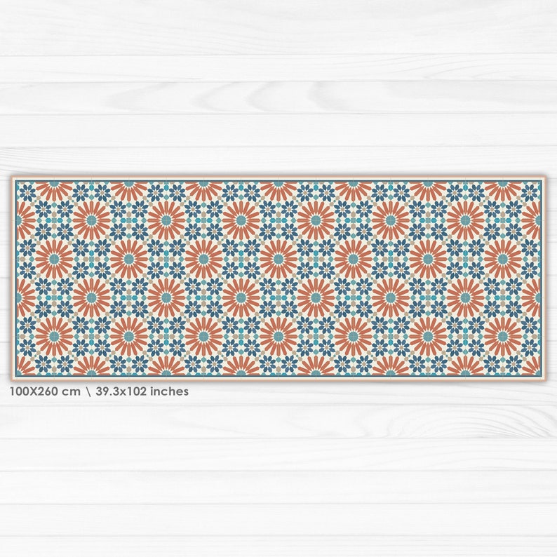 Orange and Blue Kitchen Runner Rug Printed on Vinyl Floor - Etsy