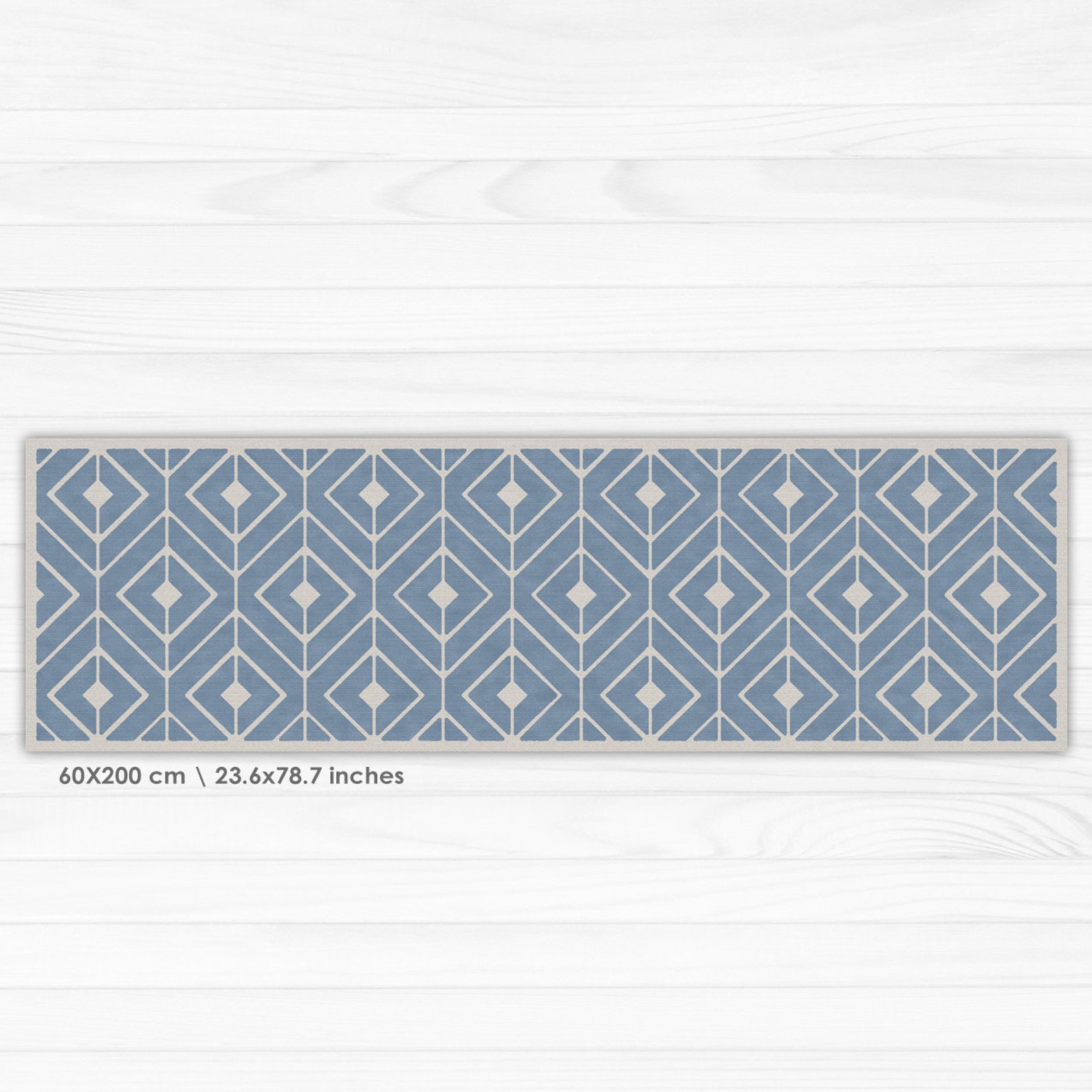 Blue Runner Rug. Vinyl Floor Runner With Geometric Design. - Etsy