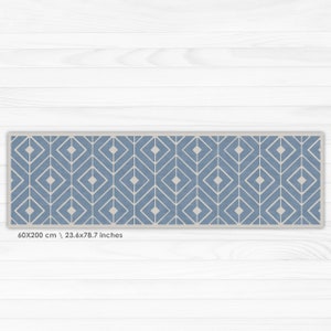 Blue Runner Rug. Vinyl Floor Runner With Geometric Design. Home Decor ...