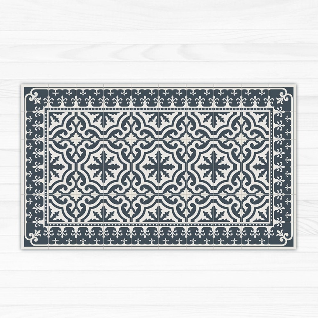 Dark Grey Vinyl Mat With Classic Tiles Design and Decorative Frame. Art ...